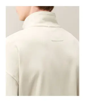 C.P. COMPANY Brushed And Emerized Diagonal Fleece Mixed Boxy Lens Half Zip Sweatshirt - Silver Birch