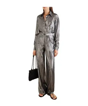 Giuliva Heritage Pleated Lamé Wide-leg Pants