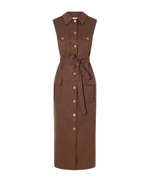 Giuliva Heritage Belted Silk And Linen-blend Midi Dress
