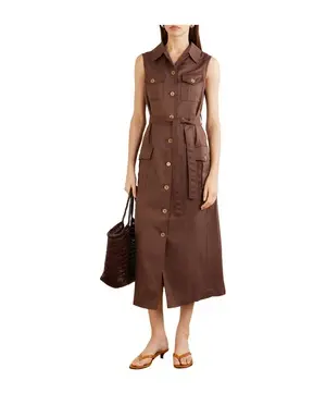 Giuliva Heritage Belted Silk And Linen-blend Midi Dress