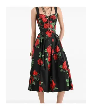 Dolce & Gabbana Rose-print Poplin Pleated Skirt