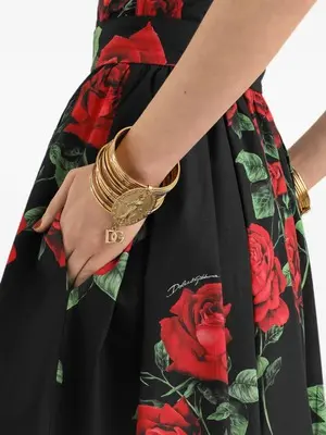 Dolce & Gabbana Rose-print Poplin Pleated Skirt