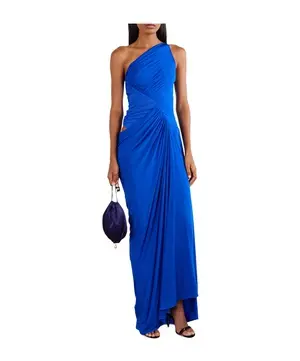 Alex Perry One-shoulder Gathered Mesh And Jersey Gown