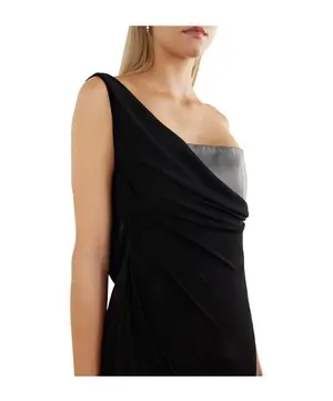Alex Perry Asymmetric Leather And Jersey Gown