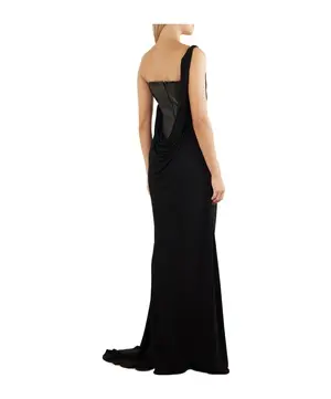 Alex Perry Asymmetric Leather And Jersey Gown