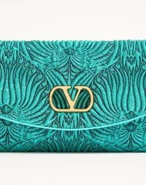 Valentino Garavani Devain Small Shoulder Bag In Jacquard Cloqué Lurex Fabric