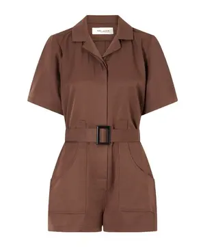 Giuliva Heritage Belted Silk And Linen-blend Playsuit
