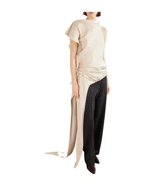 KALLMEYER Asymmetric Ruched Woven Blouse - No