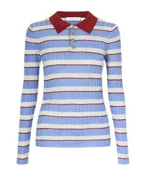 Brandon Maxwell The Joni Striped Silk And Cashmere-blend Polo Sweater - Blue