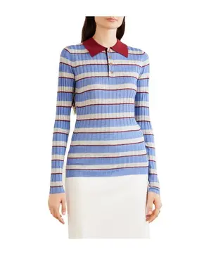 Brandon Maxwell Striped Silk And Cashmere-blend Polo Sweater - No