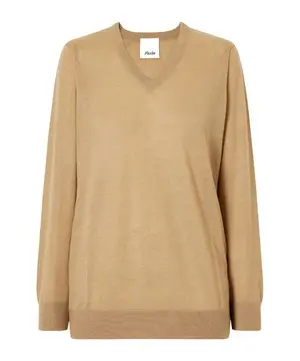 ALLUDE Ribbed-trimmed V-neck Cashmere Sweater - No