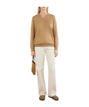 ALLUDE Ribbed-trimmed V-neck Cashmere Sweater