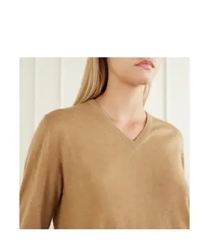 ALLUDE Ribbed-trimmed V-neck Cashmere Sweater