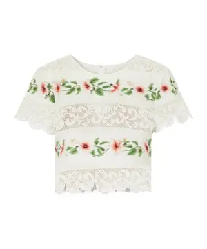 Oscar De La Renta Floral-print Lace-trimmed Cotton-blend Poplin Blouse - No