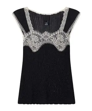 Anna Sui Lace-trimmed Jersey Cami - Black