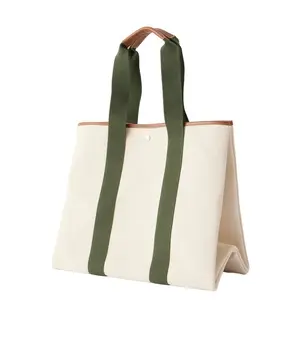Rue De Verneuil Leather And Webbing-trimmed Canvas Tote