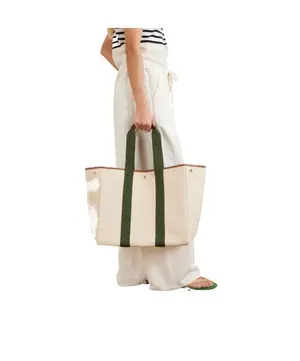 Rue De Verneuil Large Leather And Webbing-trimmed Canvas Tote