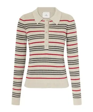 THE ELDER STATESMAN Striped Wool, Silk And Linen-blend Knitted Polo