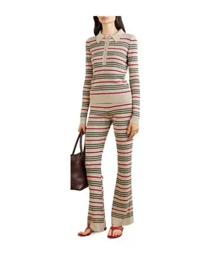 THE ELDER STATESMAN Striped Wool, Silk And Linen-blend Knitted Polo