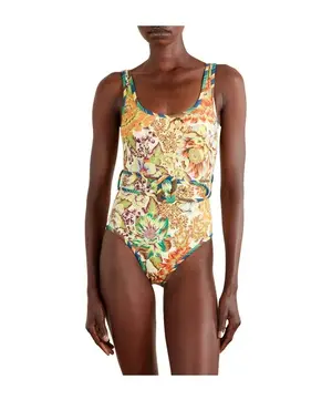 ALEMAIS Belted Floral-print Swimsuit