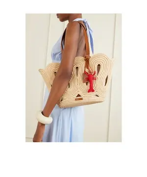 AQUAZZURA Artiste Medium Leather-trimmed Raffia Tote