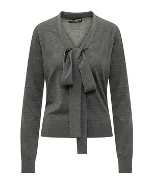 Dolce & Gabbana Dolce Gabbana V-neck Bow Detailed Knitted Top - Grey