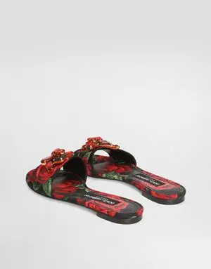 Dolce & Gabbana Rose-print Brocade Flat Slides - Multicolor