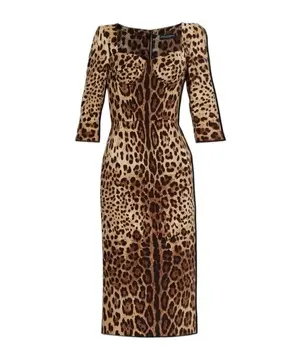 Dolce & Gabbana Leo-print Charmeuse Dress - Brown