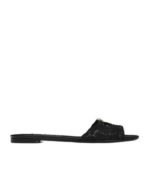 Dolce & Gabbana Lace Flat Slides - Black