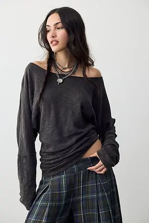 Free People Europa Off-the-shoulder Long Sleeve Top - Black
