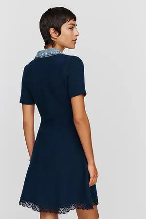 Maeve Knit Denim And Lace Mini Dress