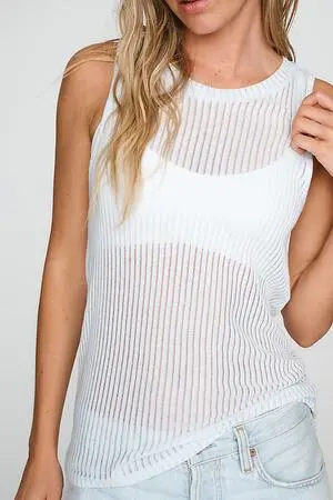 Anthropologie Sheer Ribbed Tank Top - Light Blue