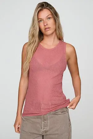 Anthropologie Sheer Ribbed Tank Top Rose