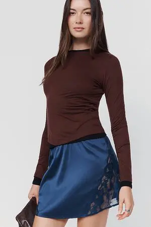LYREBIRD Lace-trim Satin Slip Mini Skirt - Navy