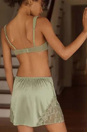 LYREBIRD Lace-trim Satin Slip Mini Skirt - Olive