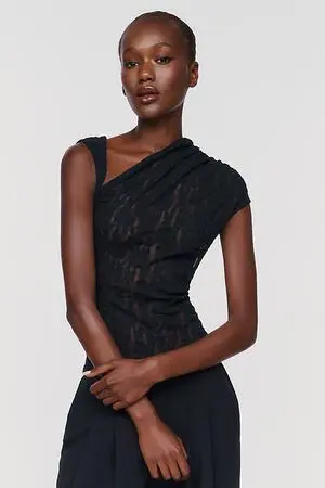 ESTHE Asymmetrical Lace Top - Black