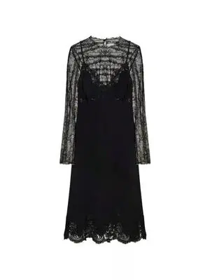 Ermanno Scervino Layered Lace-insert Long-sleeved Midi Dress - Black