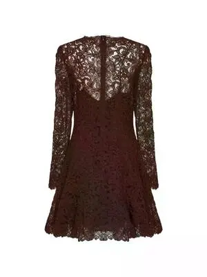 Ermanno Scervino Long-sleeved Scalloped Lace A-line Mini Dress - Brown