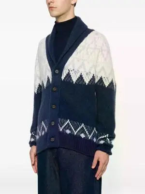Eleventy Fair Isle-knit Shawl-collar Cardigan