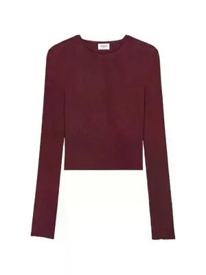 Saint Laurent Crewneck Top In Ribbed Cashmere, Wool, And Silk - Red