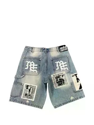 Mixed Emotion Patchwork Distressed Denim Shorts