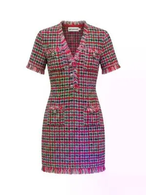 SELF-PORTRAIT Check Frayed Knit Mini Dress