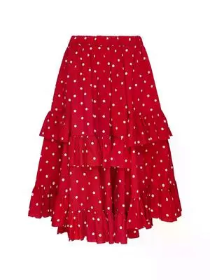 Comme Des Garçons Polka-dot Ruffled Skirt - Red