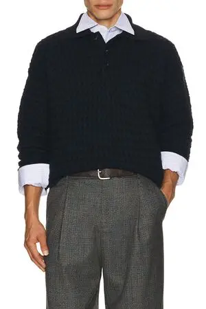 Bottega Veneta Intrecciato Knit Wool Polo Sweater - Midnight Blue