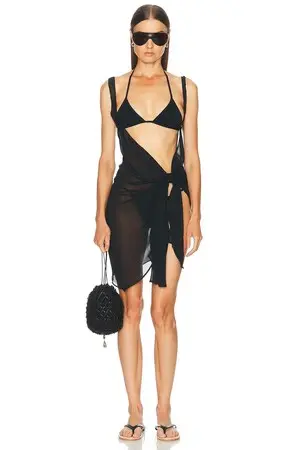 SKIMS Sheer Coverups Dress Sarong In Black - Obsidian
