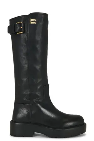 Miu Miu Buffalo Leather Lifestyle Boyfriend Boot - Nero