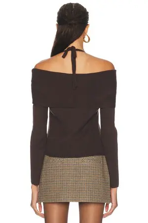 Simkhai Cambria Long Sleeve Off Shoulder Top - Chocolate