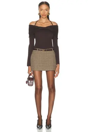 Simkhai Cambria Long Sleeve Off Shoulder Top - Chocolate
