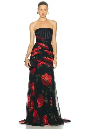 Carolina Herrera Strapless Exposed Bustier Gown
