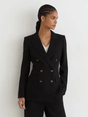 REISS Lauryn Petite Wool Herringbone Double-breasted Blazer